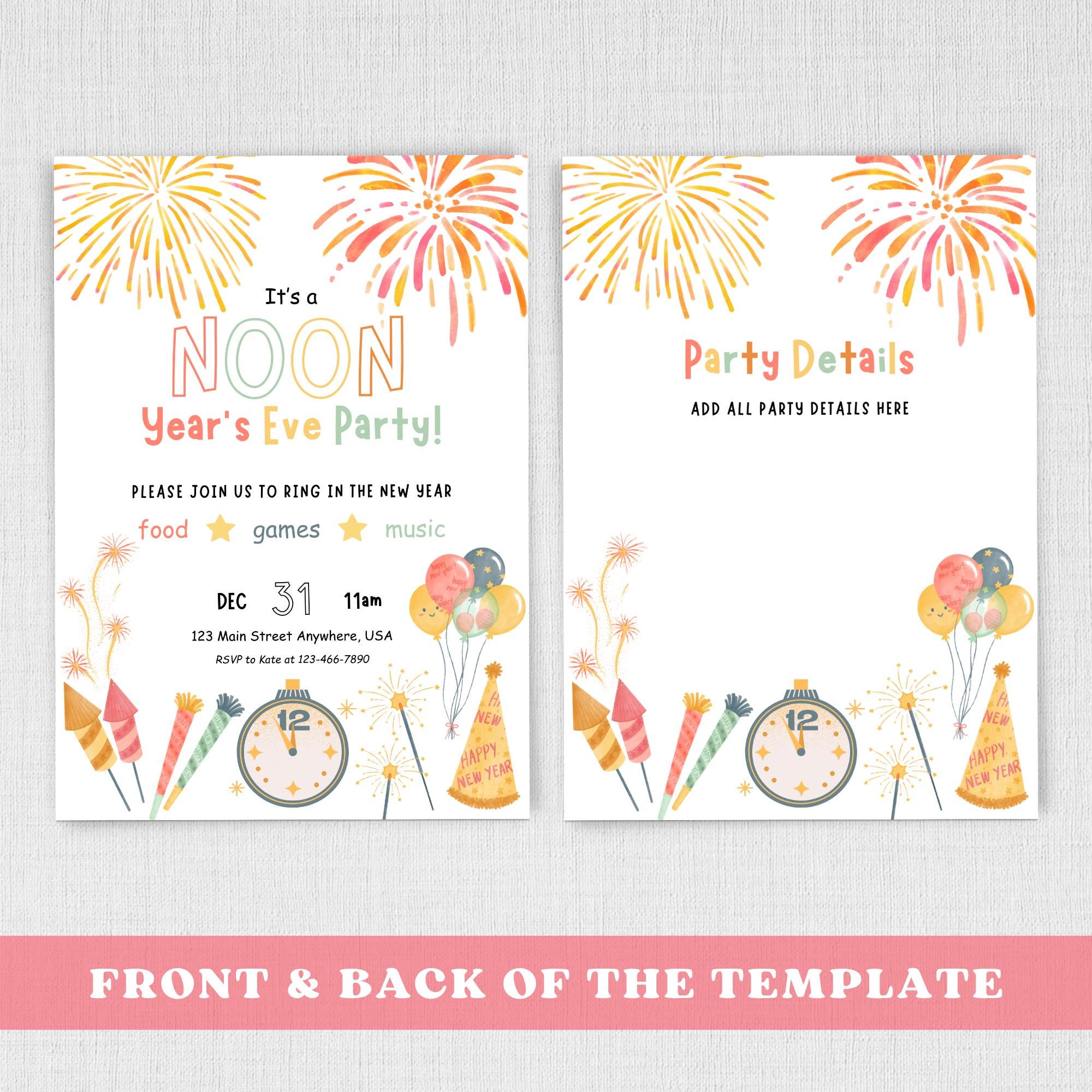 Editable Noon Years Eve Party Invitation Kids New Years Eve Family ...
