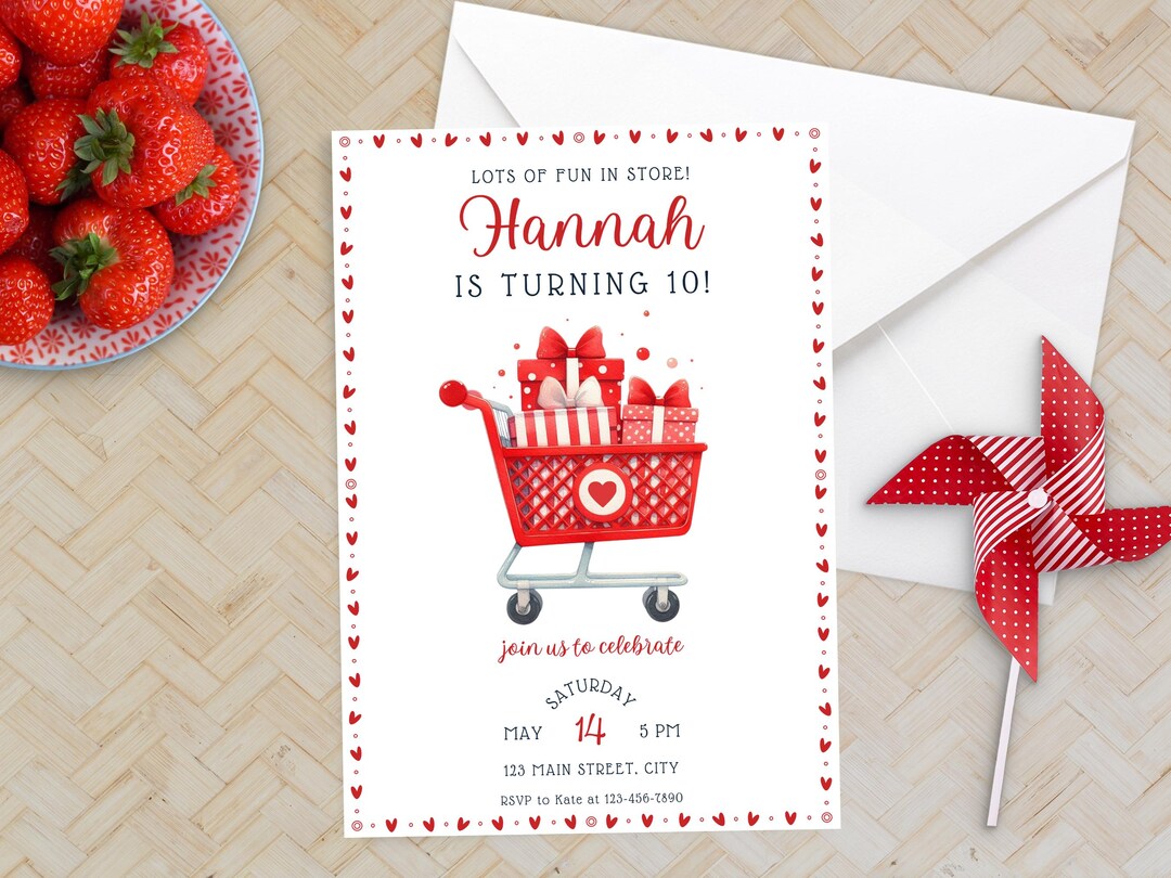 Editable Shopping Birthday Invitation, Shop Spree Invite Template, Fun ...