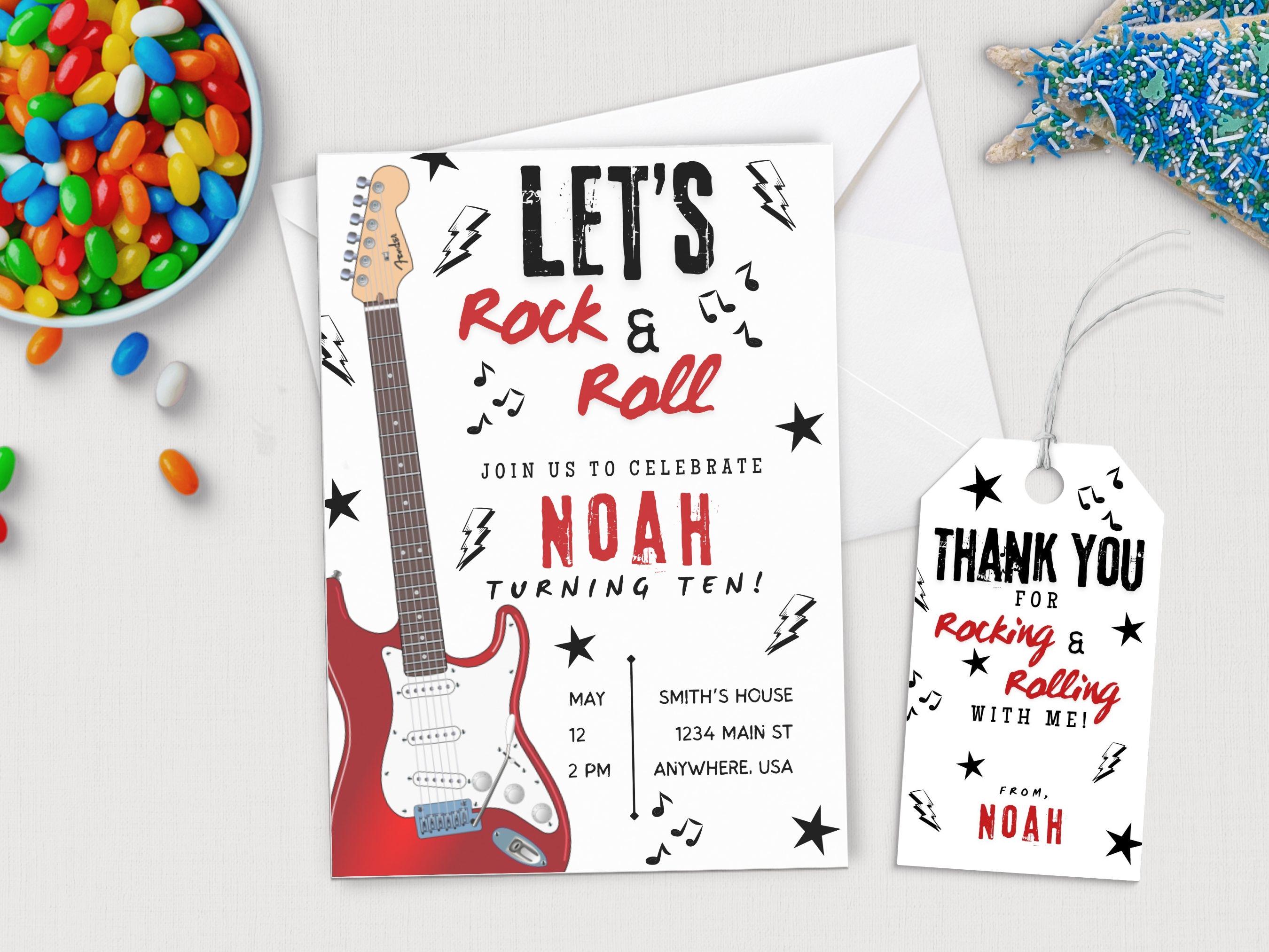 Rock and Roll Birthday Invitation Template, Editable Guitar Invite ...