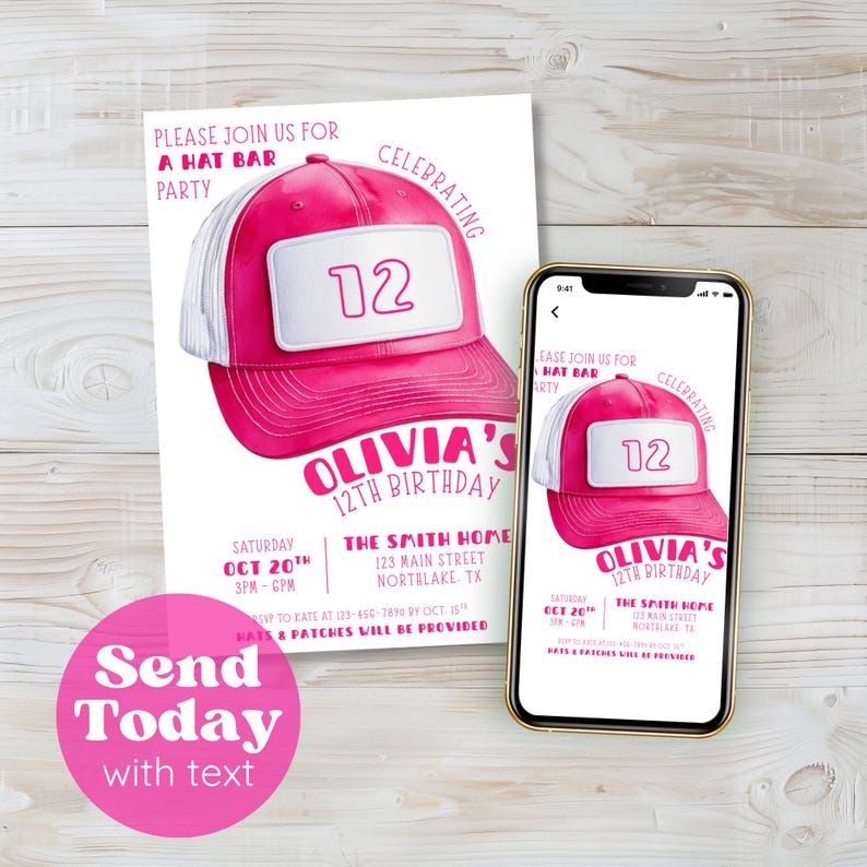 Editable Trucker Hat Bar Birthday Invitation Girls Night Out Party ...