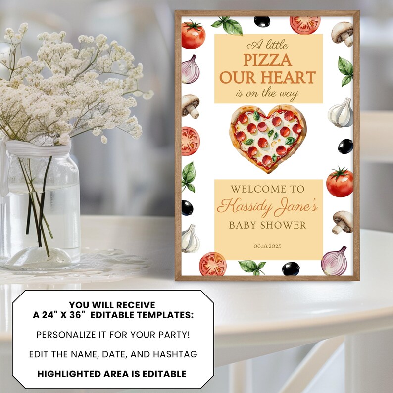Editable Pizza Our Heart Baby Shower Welcome Sign Pizza and Pacifiers ...