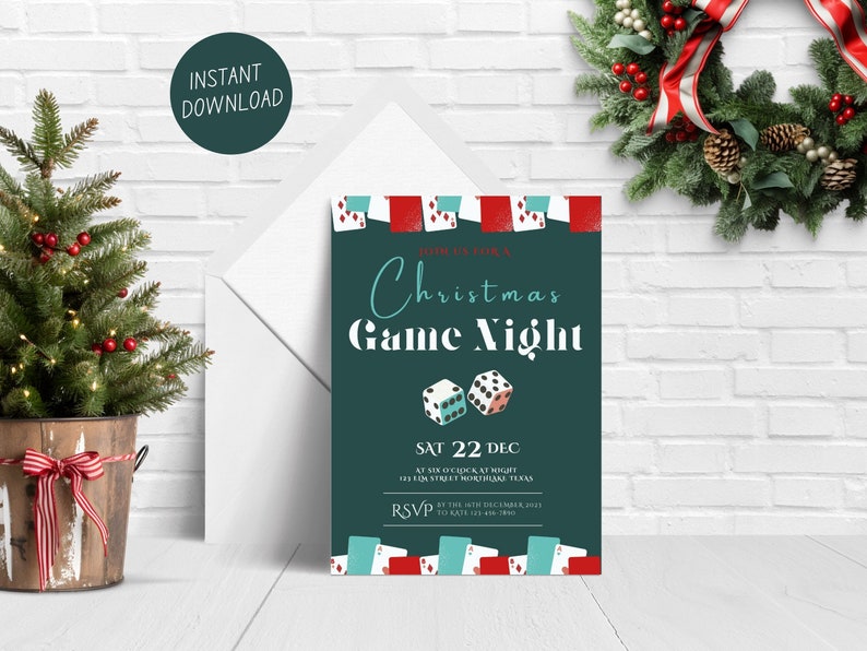 Christmas Holiday Game Night Party Invitation, Christmas Games Party ...