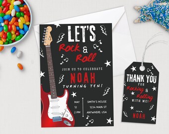 Rock and Roll Birthday Invitation Template, Editable Guitar Invite ...
