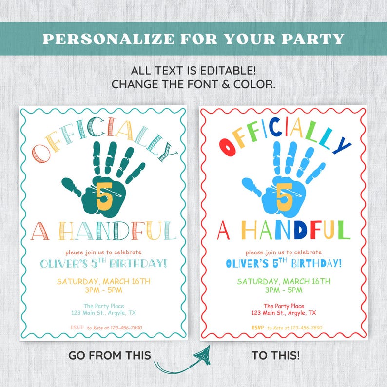 Editable Boys Fifth Birthday Invitation Officially A Handful Party ...