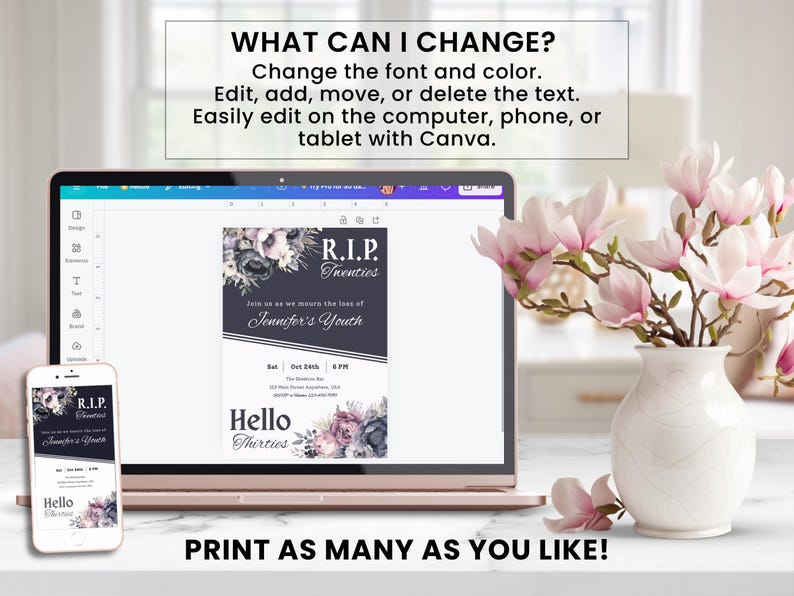 RIP 20s 30th Birthday Invitation: Gothic Floral Theme (digital Download ...