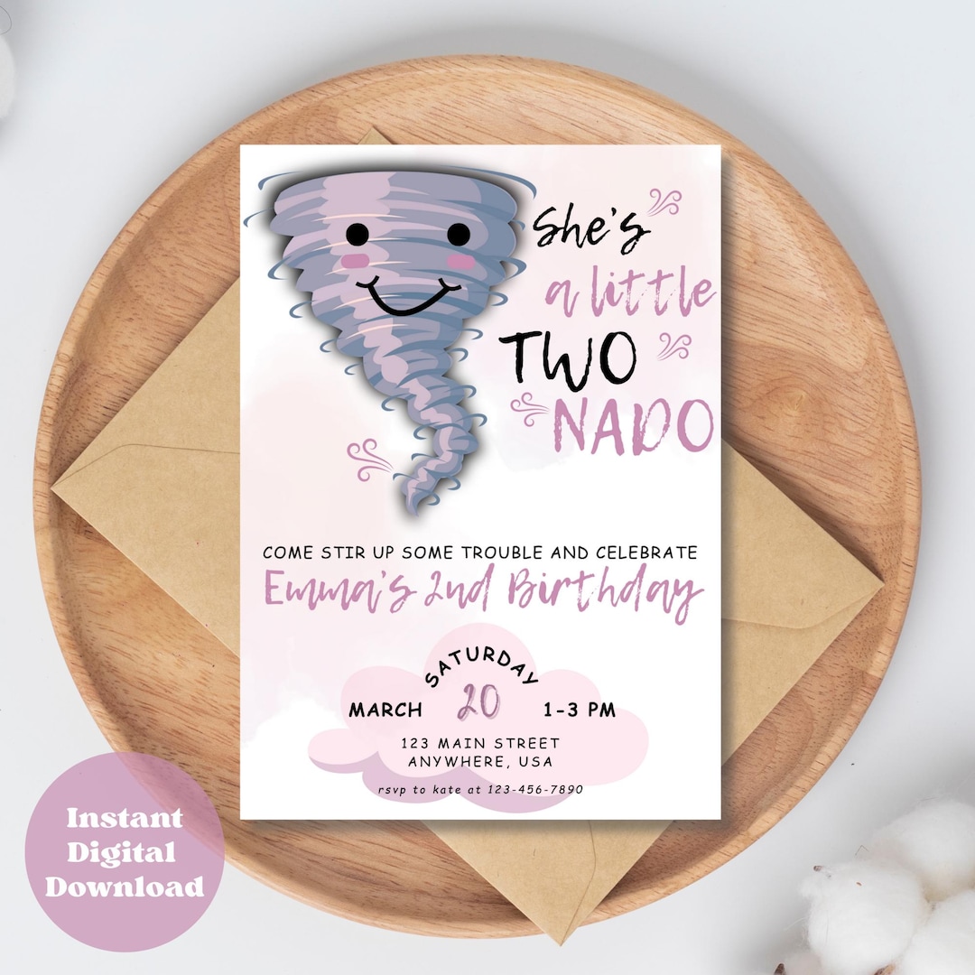 Editable Two-nado Birthday Invitation Template Tornado Birthday Invite ...
