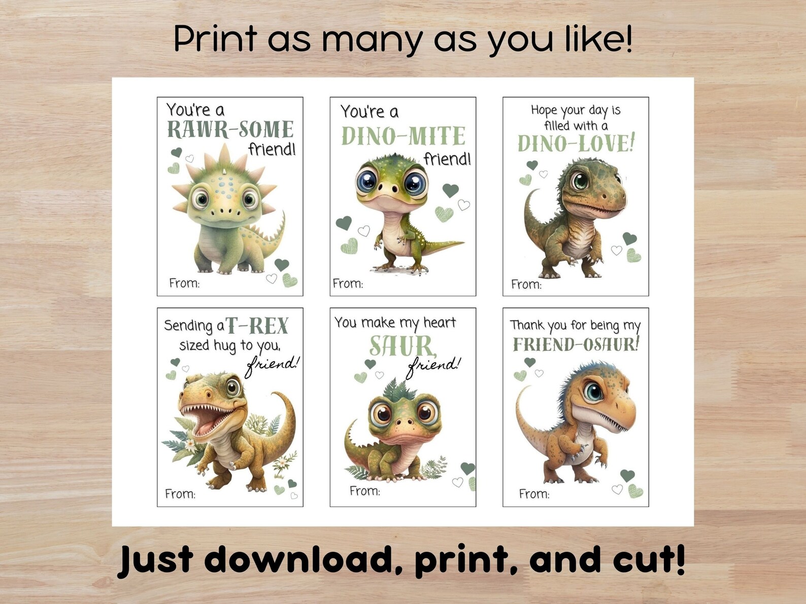 Printable Dinosaur Valentines Day Cards for Kids, Dinosaur Classroom ...