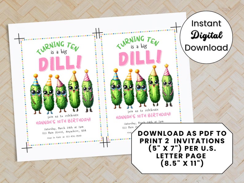 Dill Pickle Birthday Invitation: Funny Pickle Theme (digital Download ...