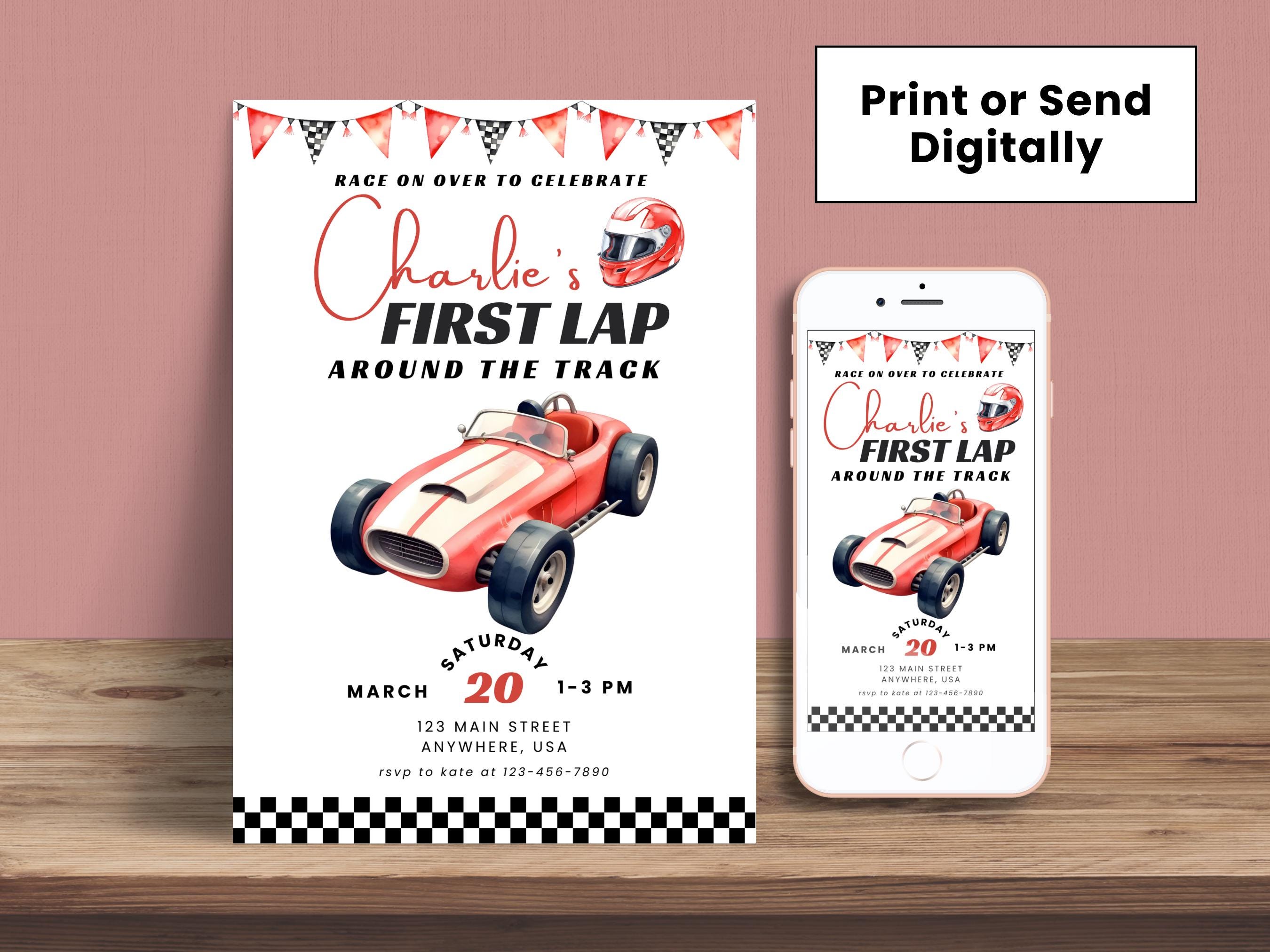 Editable First Lap Birthday Invitation Template, Vintage Race Car ...