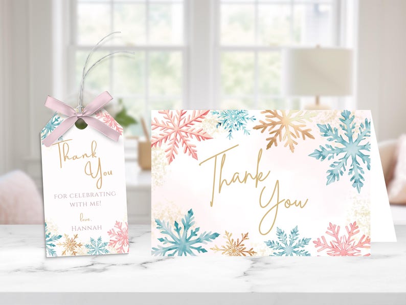 Editable Snowflake Baby Shower Thank You Card, Winter Girl Onederland ...