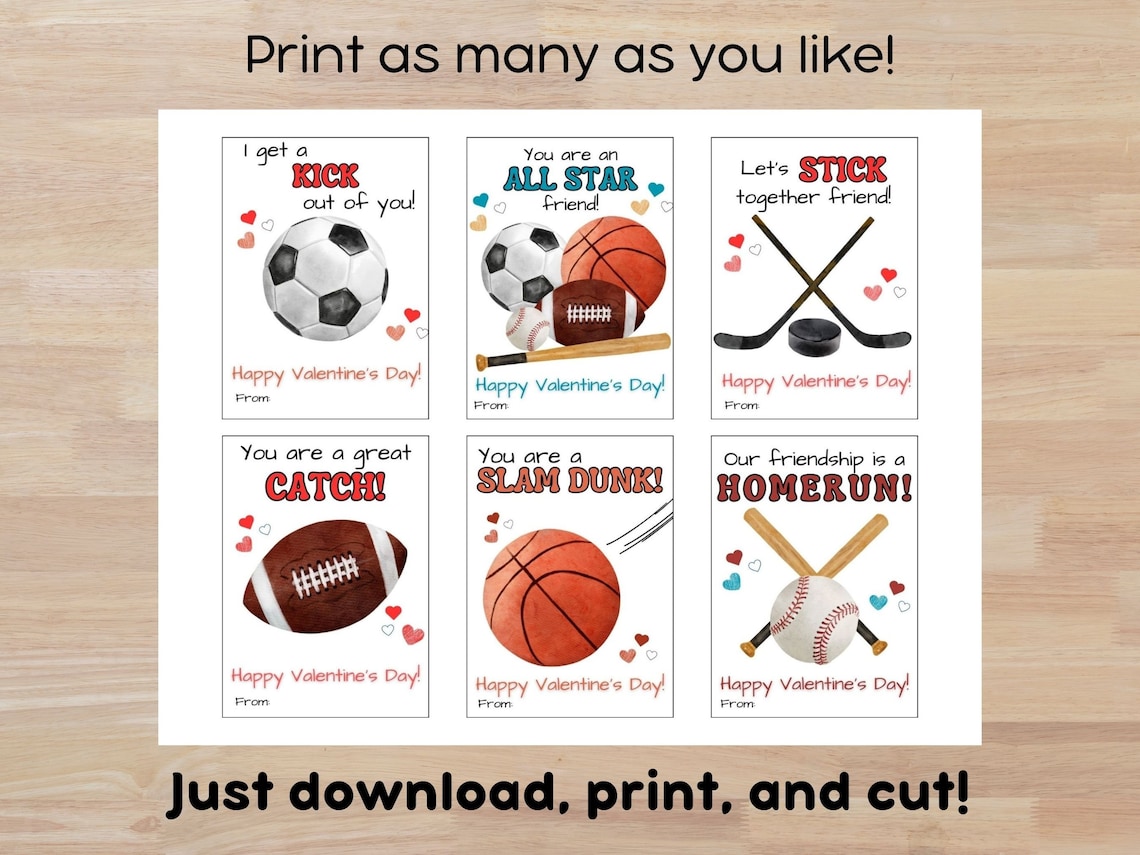 Printable Sports Valentines Day Cards for Kids, Sports Classroom ...