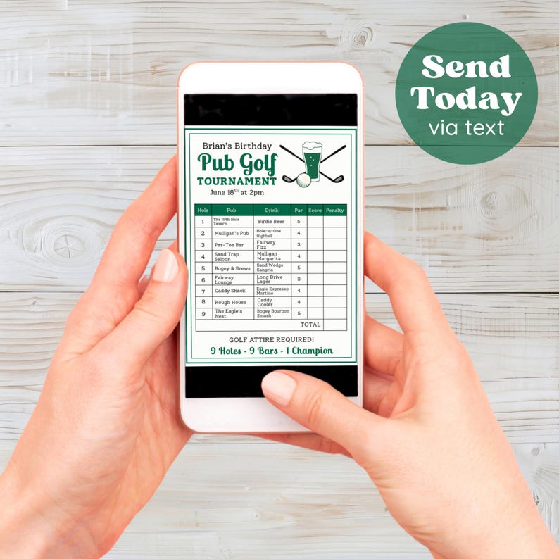 Editable Pub Golf Birthday Invitation Score Card Golfing Bar Crawl ...