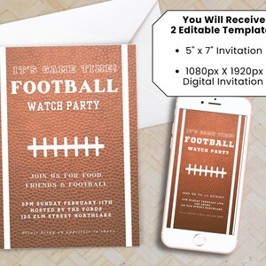 Editable Football Watch Party Invitation Printable Game Day Invite DIY ...