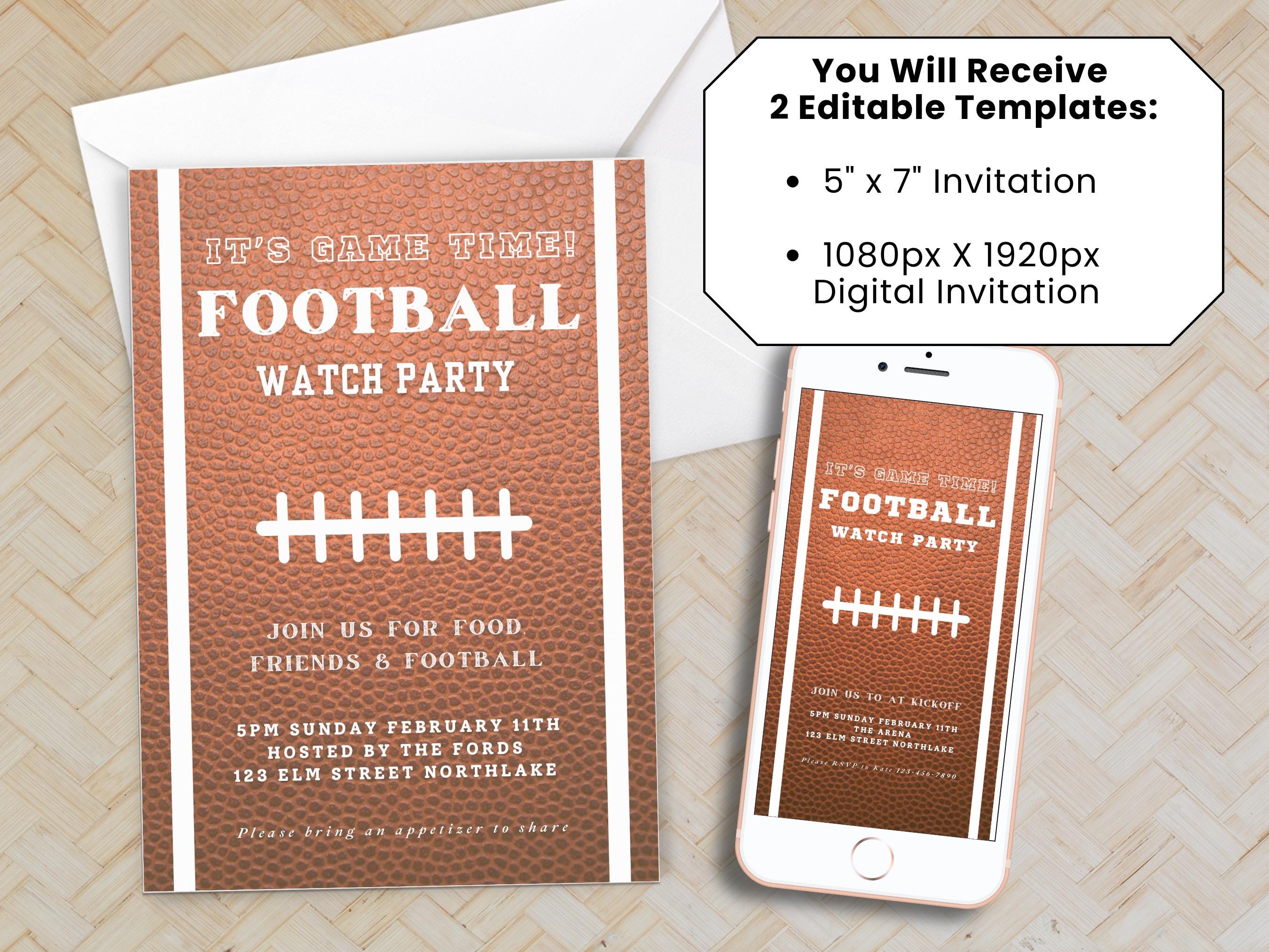 Editable Football Watch Party Invitation Printable Game Day Invite DIY ...