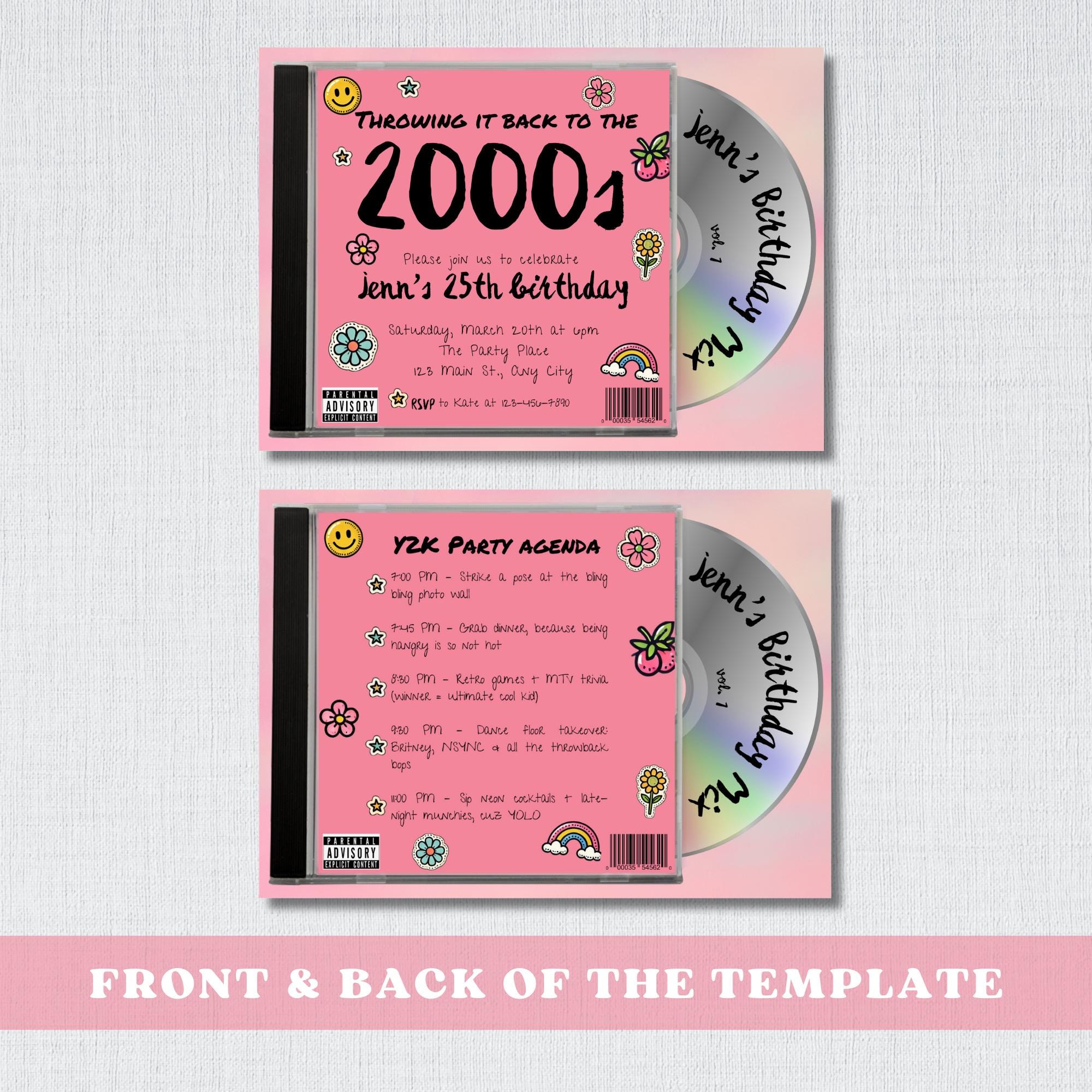 Y2K Birthday Invitation Retro 2000s Theme Party Editable Canva Template ...