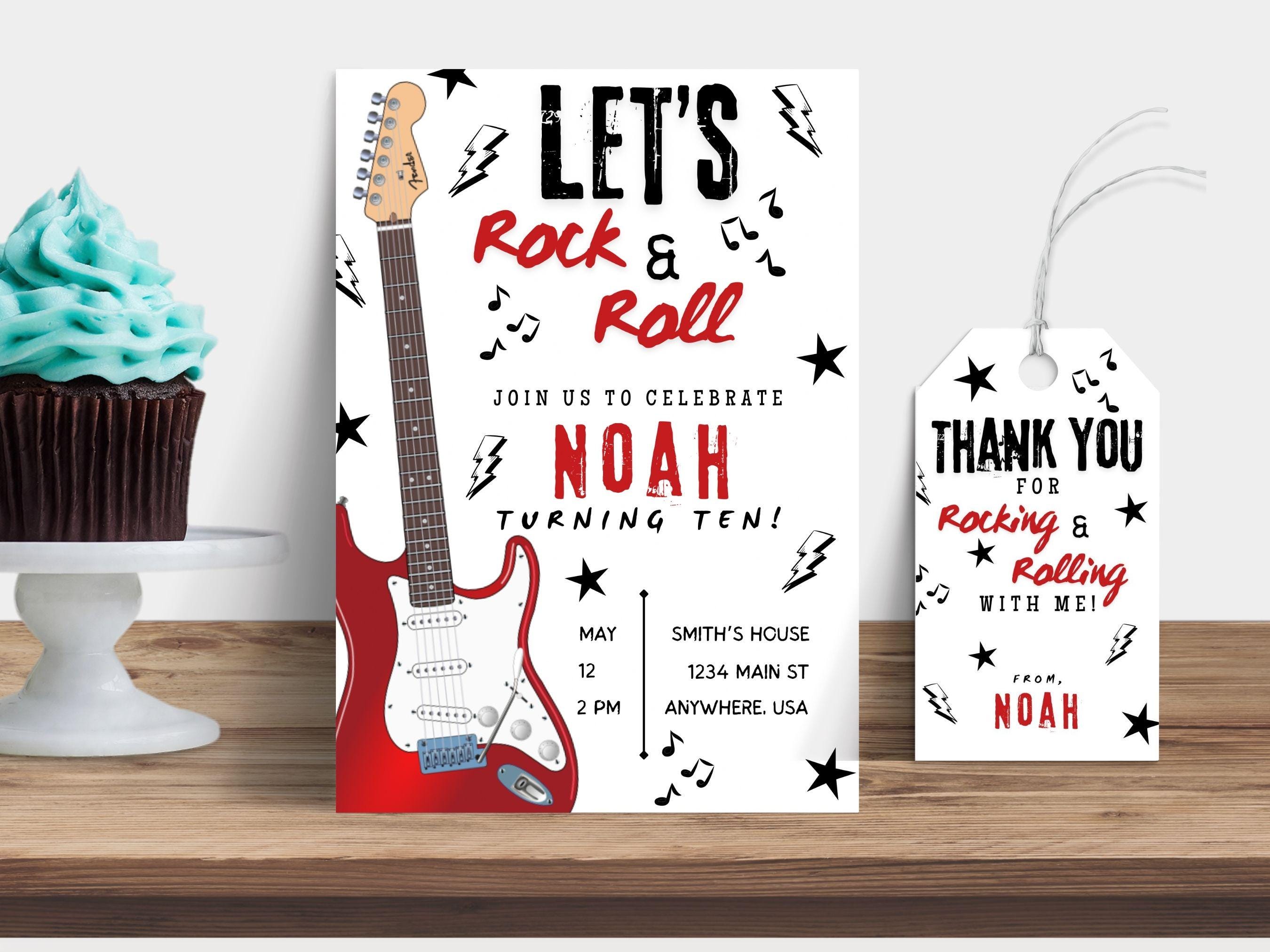 Rock and Roll Birthday Invitation Template, Editable Guitar Invite ...