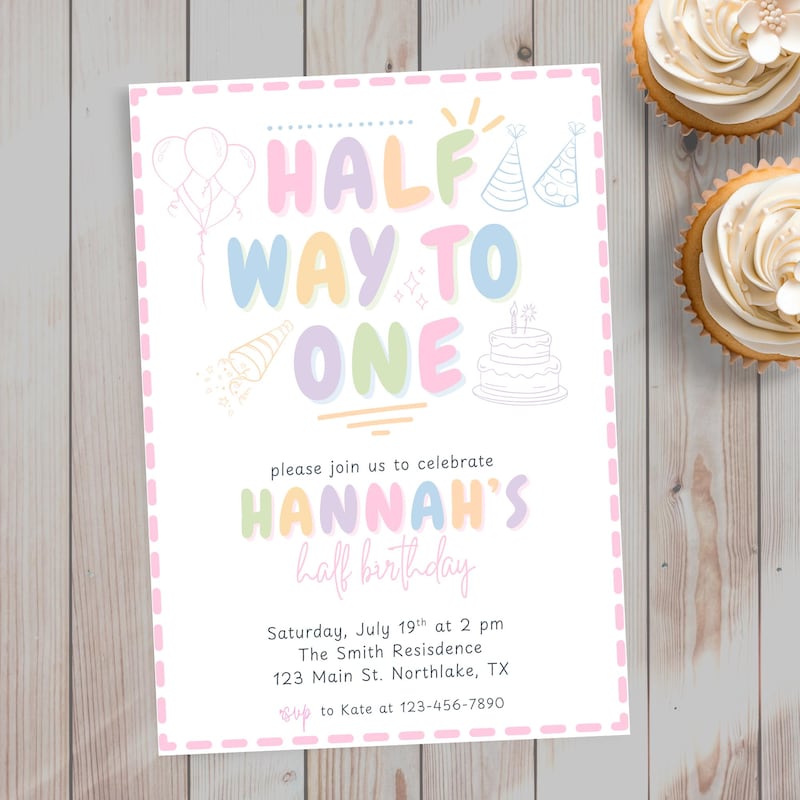 1/2 Way to 1 Invite - Etsy UK