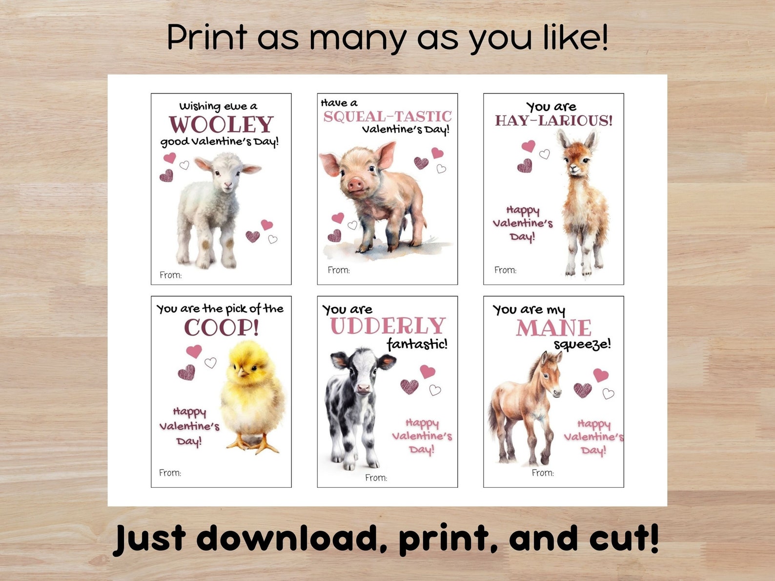 Printable Farm Animal Valentines Day Cards for Kids, Farm Classroom ...