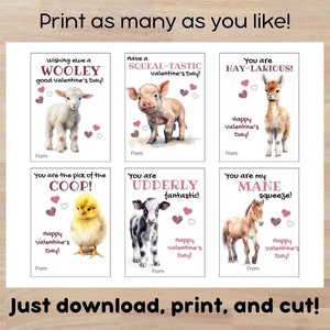 Printable Farm Animal Valentines Day Cards for Kids, Farm Classroom ...