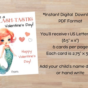 Printable Mermaid Valentines Day Cards for Kids, Mermaid Classroom ...