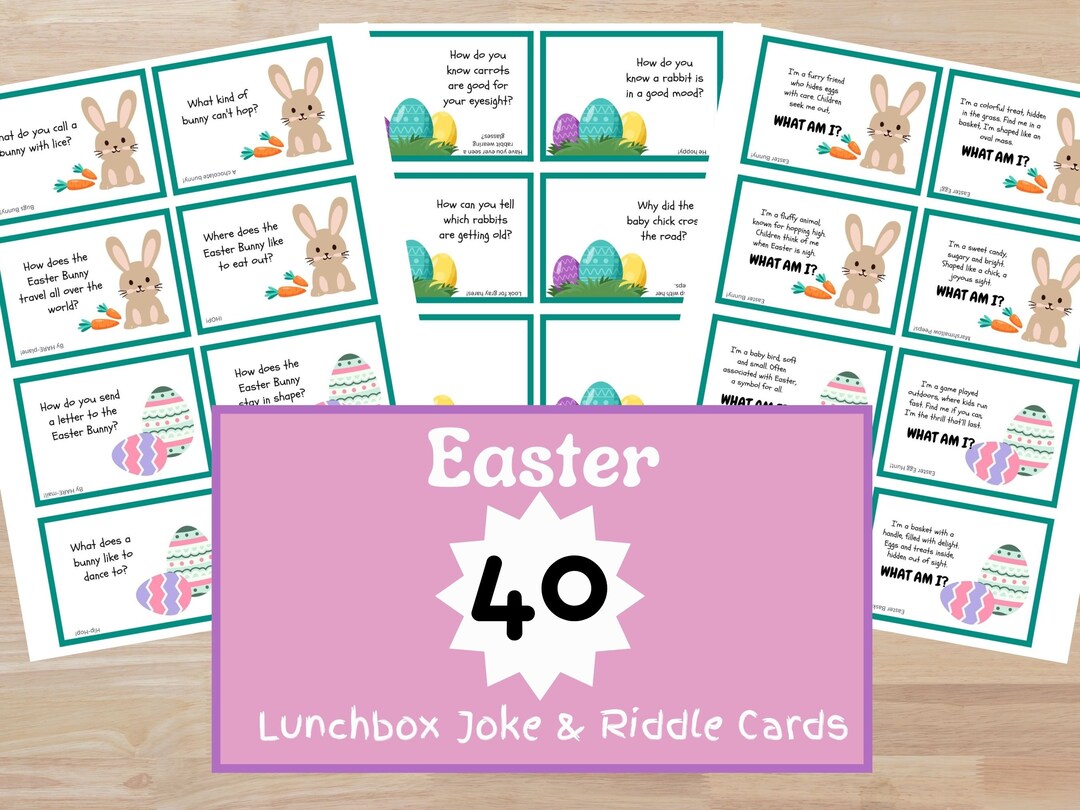 Easter Lunchbox Joke Cards, Kid Cafeteria Riddle Notes Easter Funny ...
