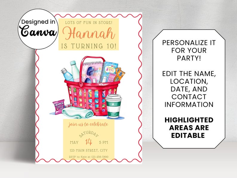 Editable Shopping Birthday Invitation, Teen Shop Spree Invite Template ...