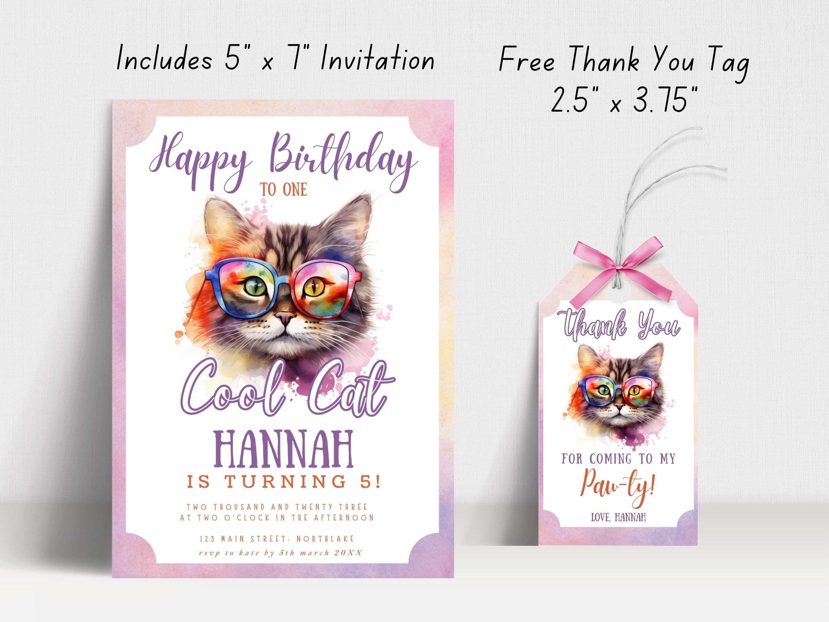 Editable Cool Cat Invitation Template, Kitty Cat Invite, Lets Pawty ...