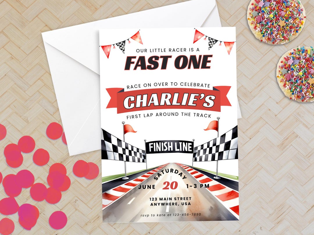 Editable First Lap Birthday Invitation Template, Vintage Race Car ...
