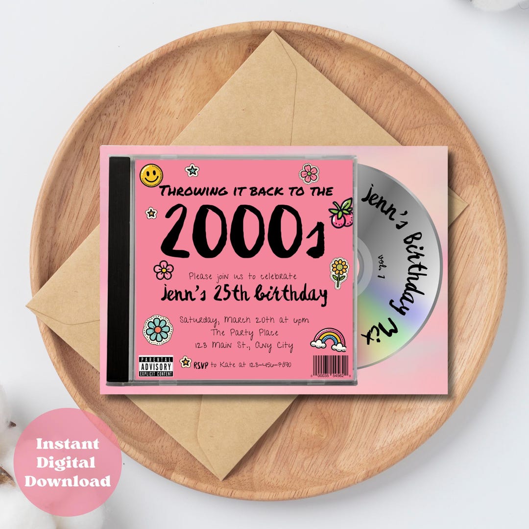 Y2K Birthday Invitation Retro 2000s Theme Party Editable Canva Template ...