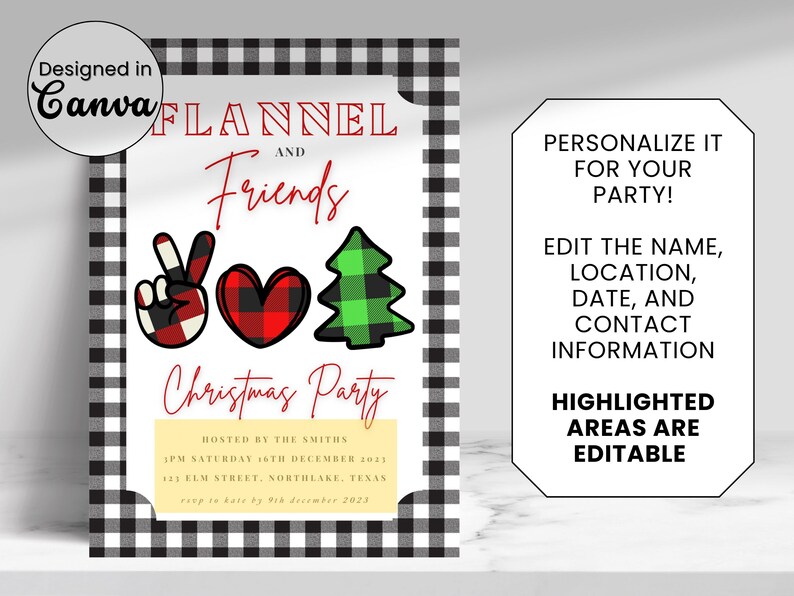Editable Flannel and Friends Party Invitation Template, Friendmas Party ...