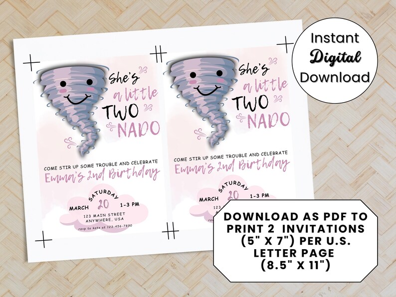 Editable Two-nado Birthday Invitation Template, Tornado Birthday Invite ...