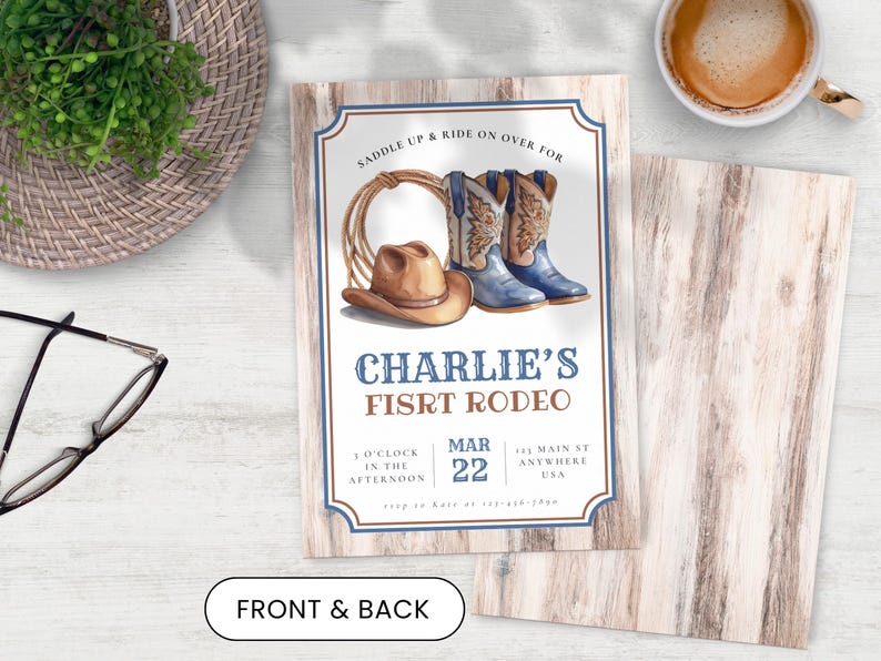 Editable First Rodeo Birthday Invitation: Rustic Cowboy Party (digital ...