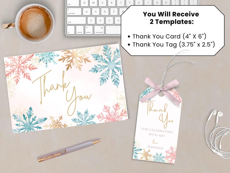 Editable Snowflake Baby Shower Thank You Card, Winter Girl Onederland ...