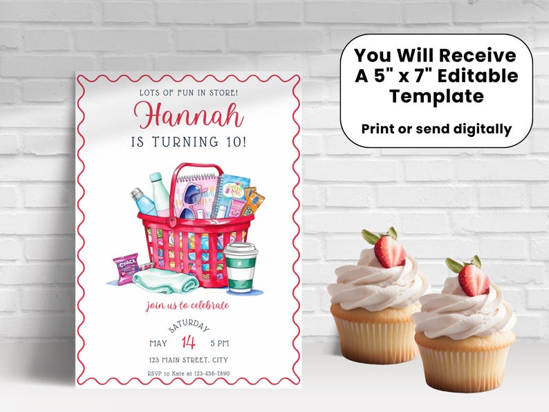 Editable Shopping Birthday Invitation, Teen Shop Spree Invite Template ...