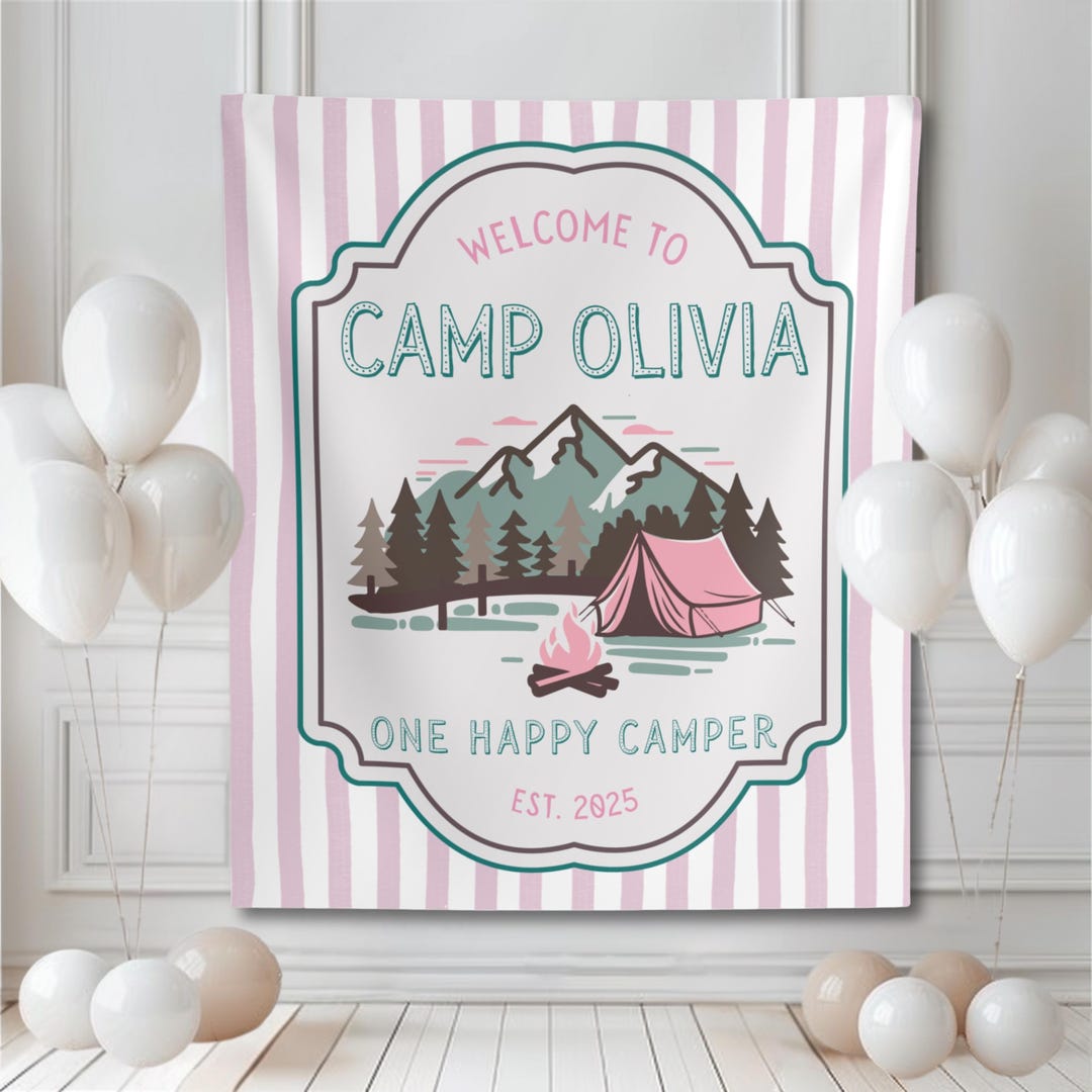 Camping First Birthday Party Banner One Happy Camper Theme Photo ...