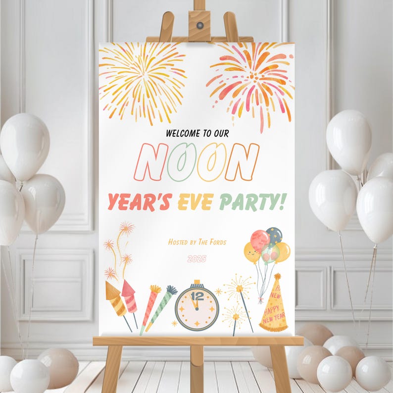 Editable Noon Years Eve Party Welcome Sign Kids New Years Eve Family ...