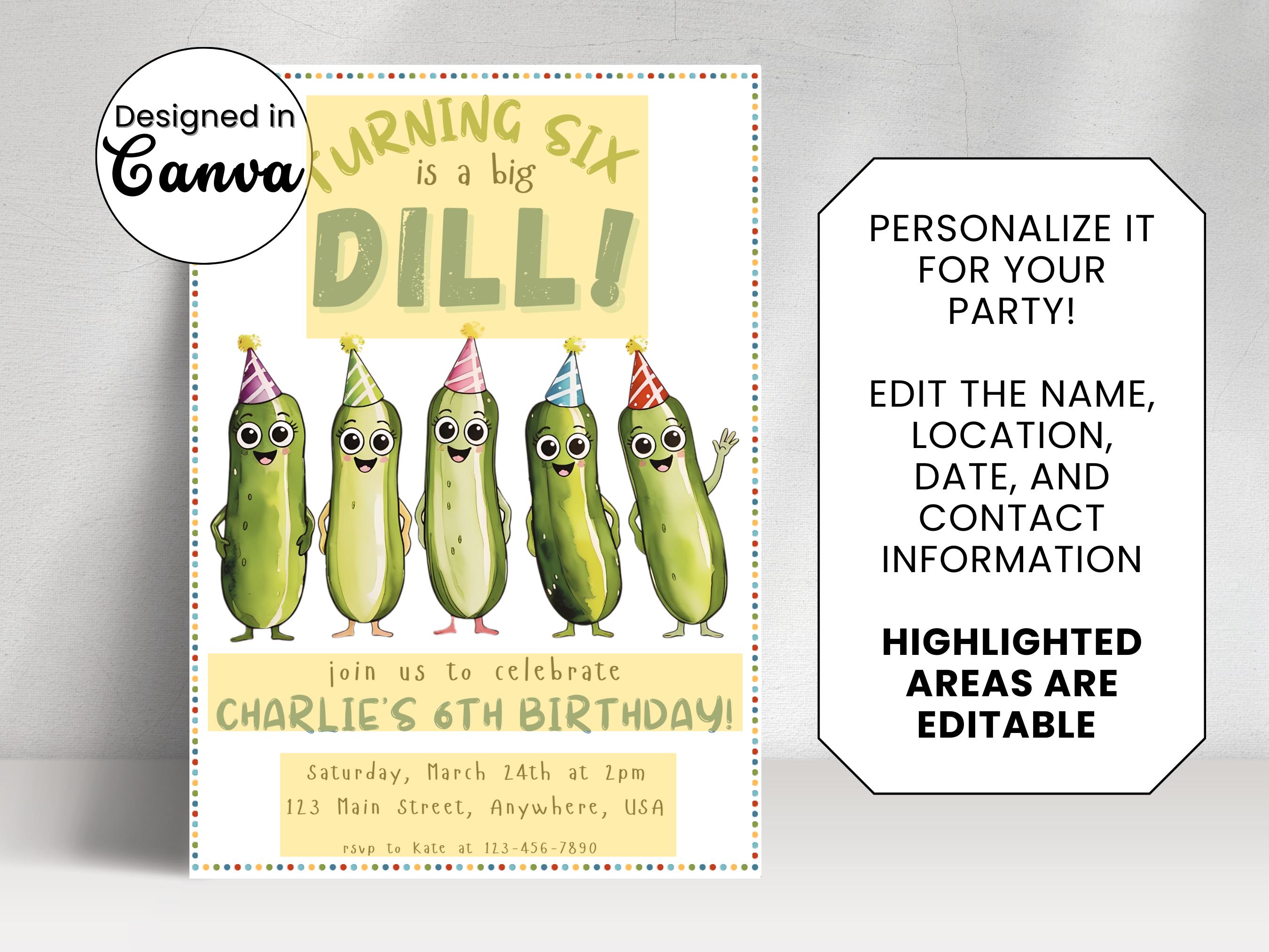 Dill Pickle Birthday Invitation: Funny Party Invite (digital Download ...