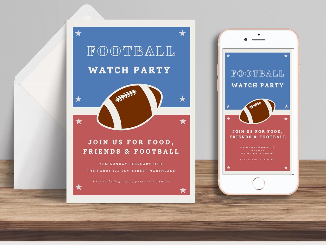 Football Watch Party Invitation Editable Game Day Bowl Invite Template ...