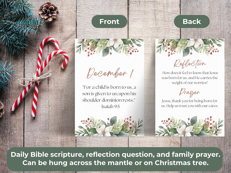 Advent Scripture Cards, Bible Verse Cards, Christmas Countdown Calendar ...