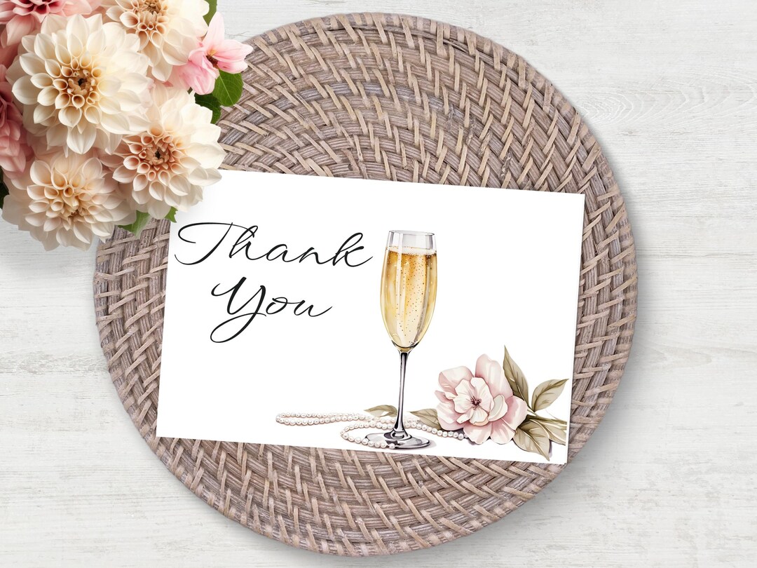 Pearl & Prosecco Thank You Card: Elegant Bridal Shower (digital ...