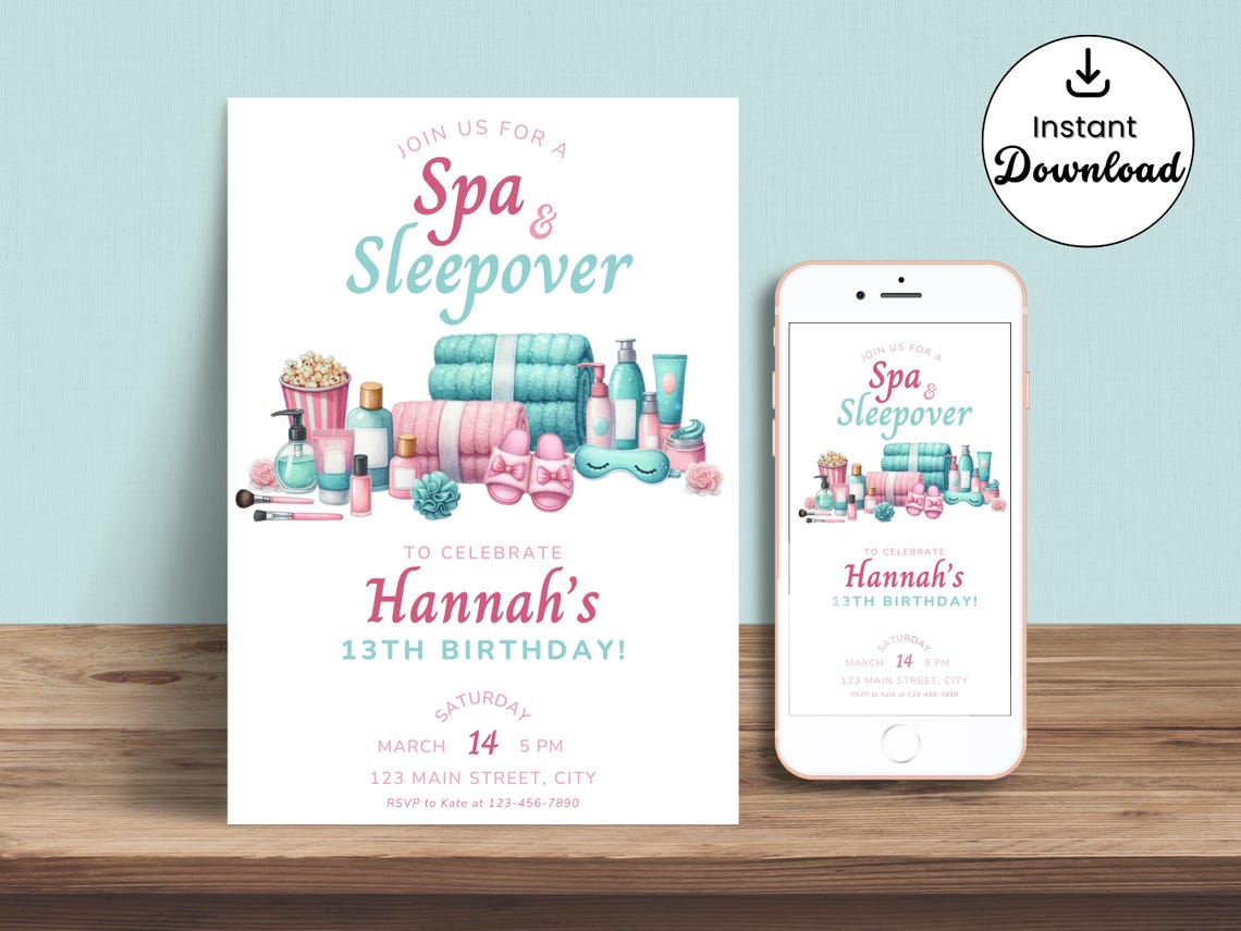 Spa Sleepover Birthday Invitation: Glam Pamper Party (digital Download ...