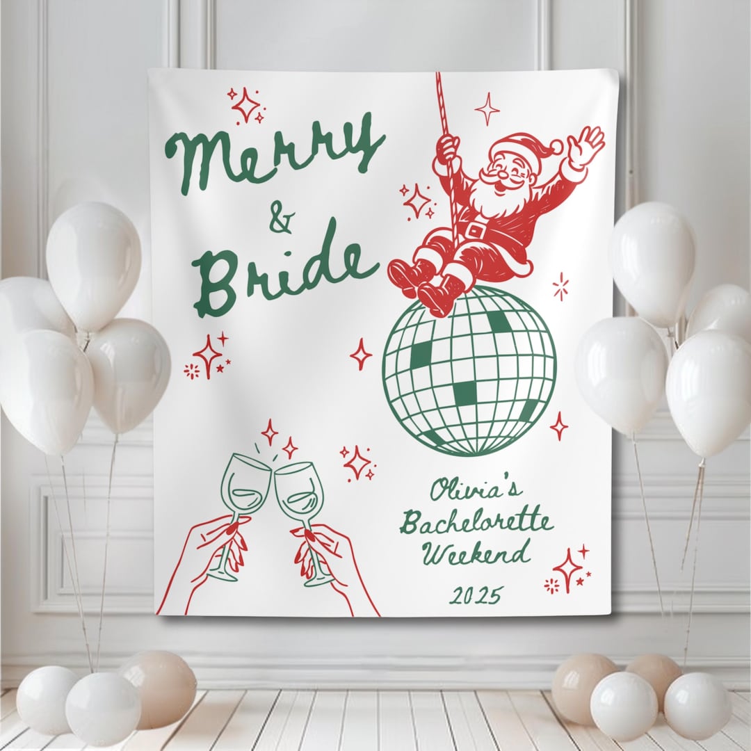 Christmas Bachelorette Party Backdrop Merry and Bride Wall Tapestry ...