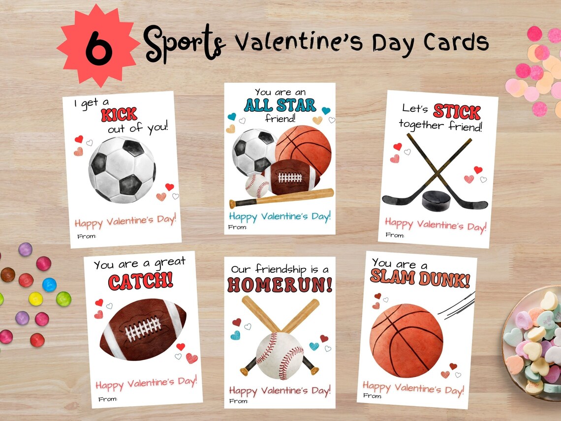 Printable Sports Valentines Day Cards for Kids, Sports Classroom ...
