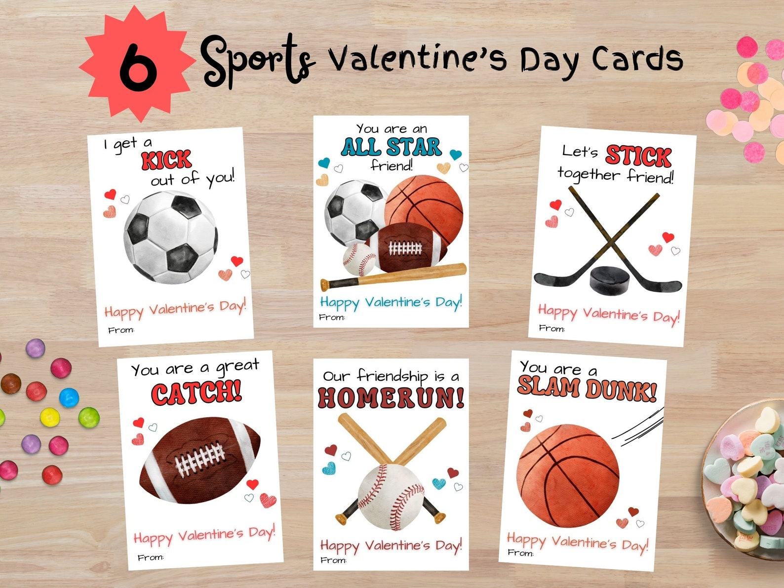 Printable Sports Valentines Day Cards for Kids, Sports Classroom ...