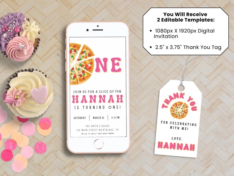 Pizza Party First Birthday Invitation: Slice of Fun, Editable (digital ...