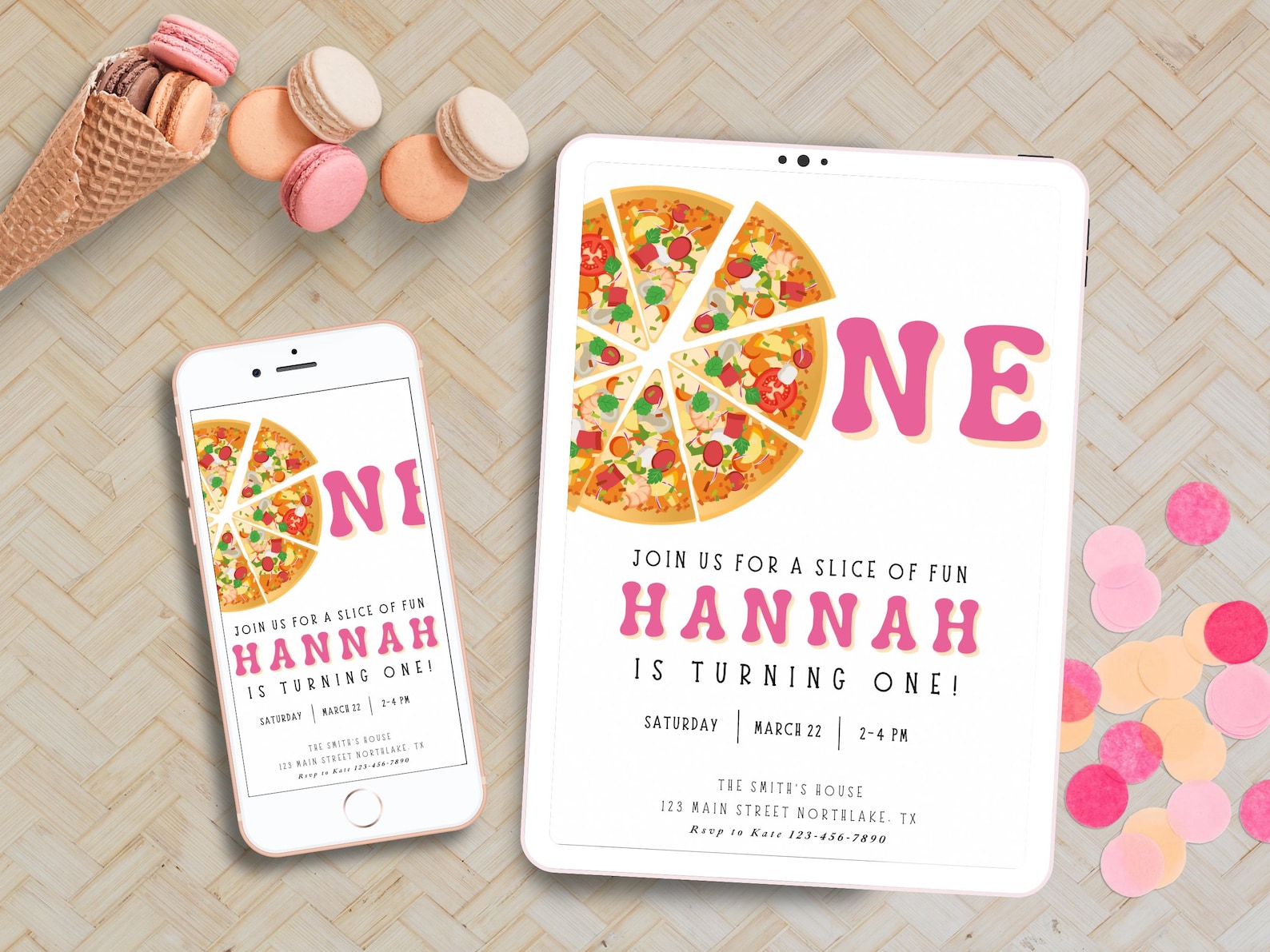 Digital Pizza Party First Birthday Invitation Template, 1st Birthday ...