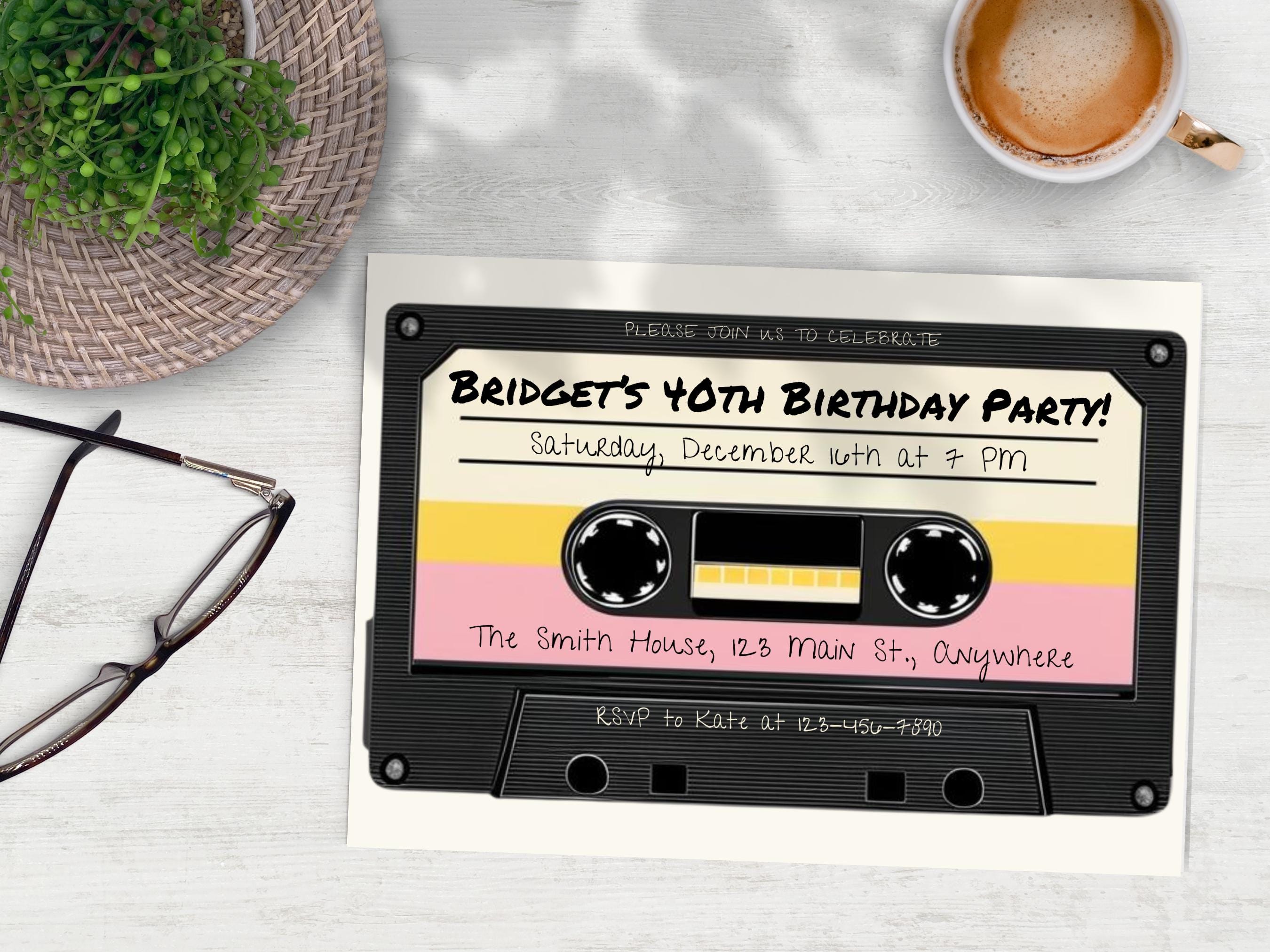 Editable Cassette Tape Invitation, Retro 40th Birthday Invitation ...