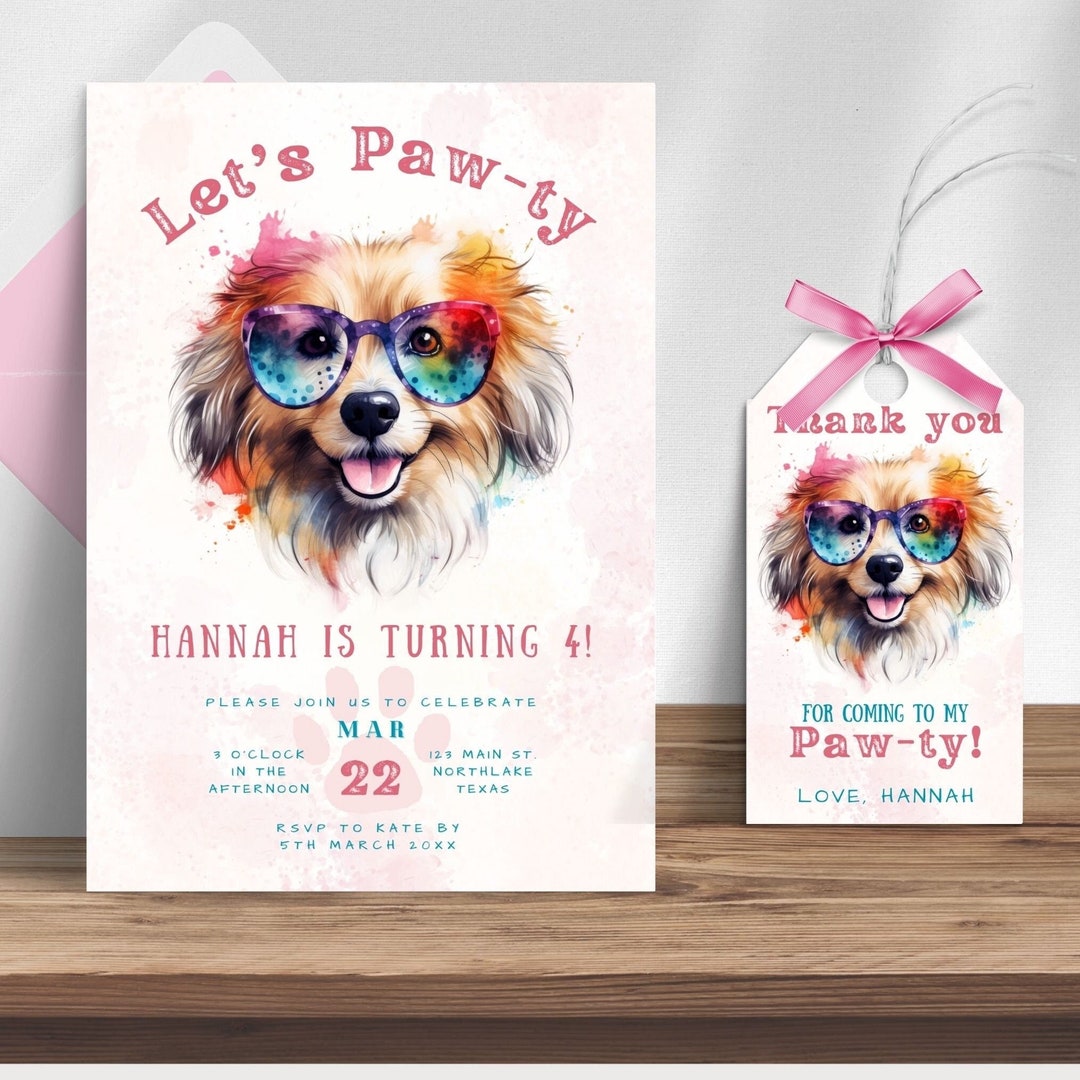 Editable Dog Birthday Invitation Puppy Party Invite Girl Boy Birthday ...