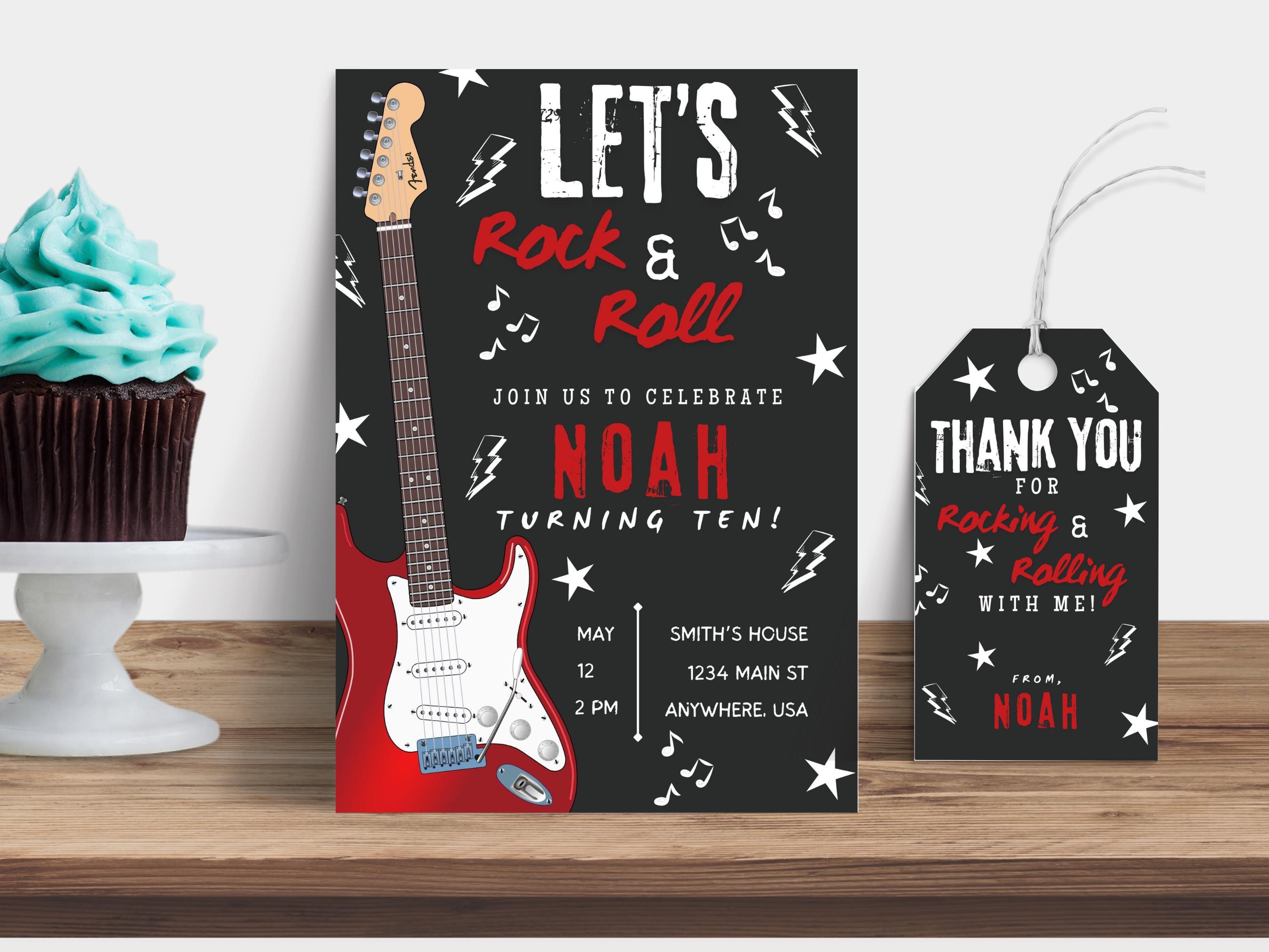 Rock and Roll Birthday Invitation: Guitar Rockstar Theme (digital ...
