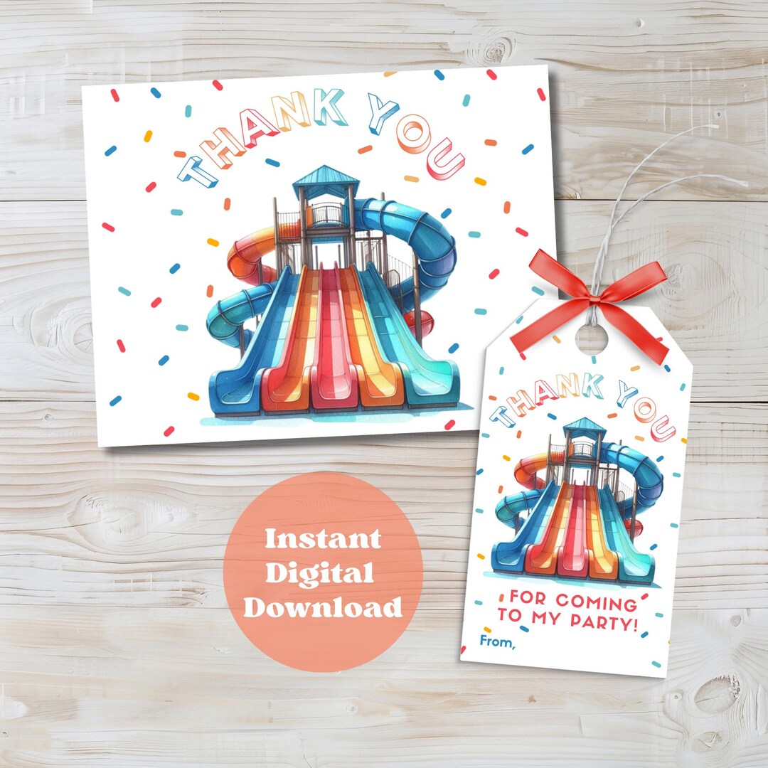 Slide Birthday Thank You Card Editable Trampoline Park Party Favor Tag ...